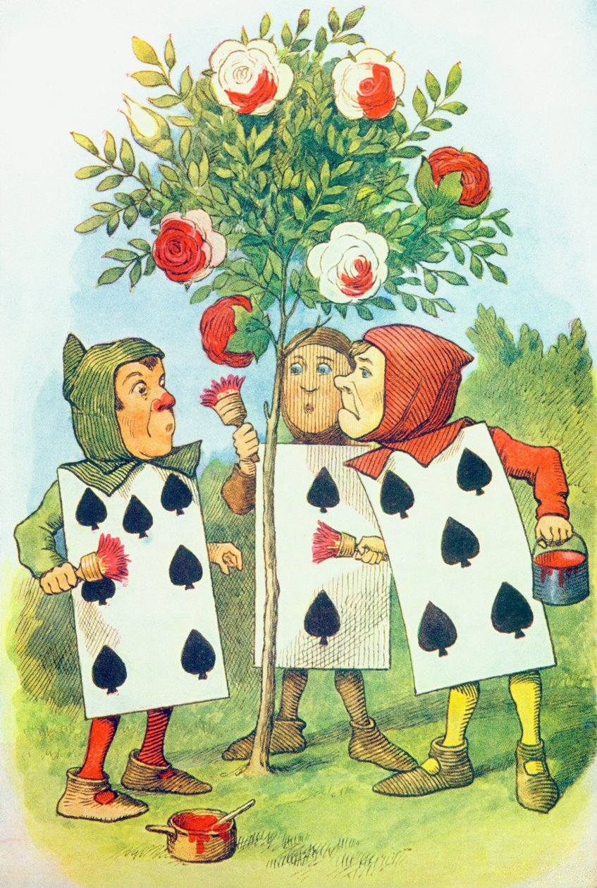 Die Spielkarten malen den Rosenstrauch, Illustration aus 'Alice im ...