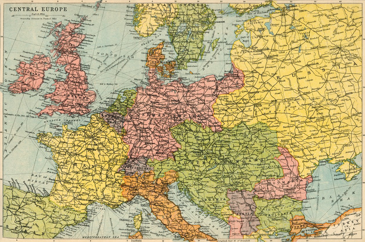Karte von Mitteleuropa, ca. 1914