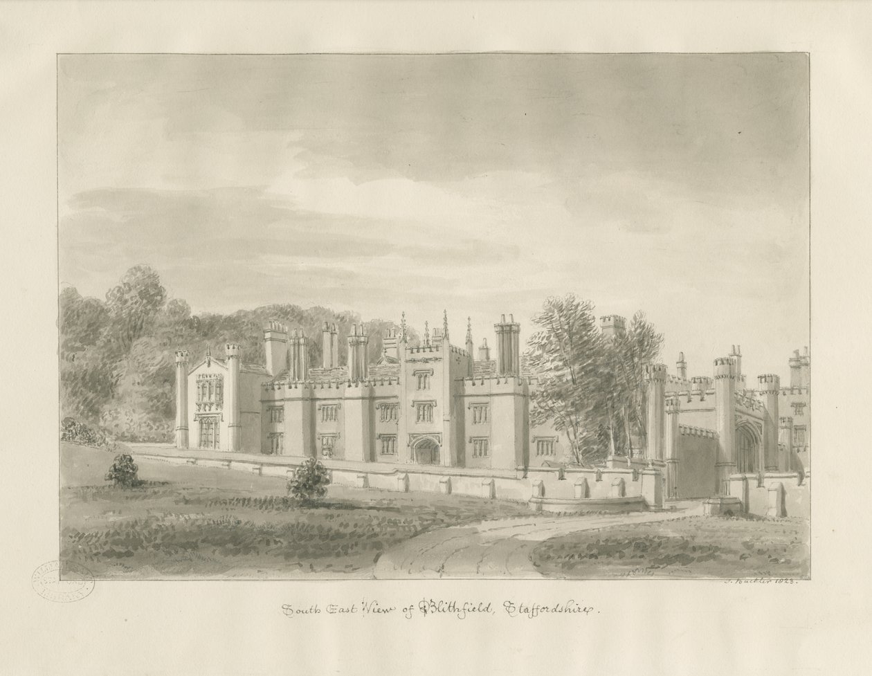 Blithfield Hall von John Buckler: hochwertiger Kunstdruck