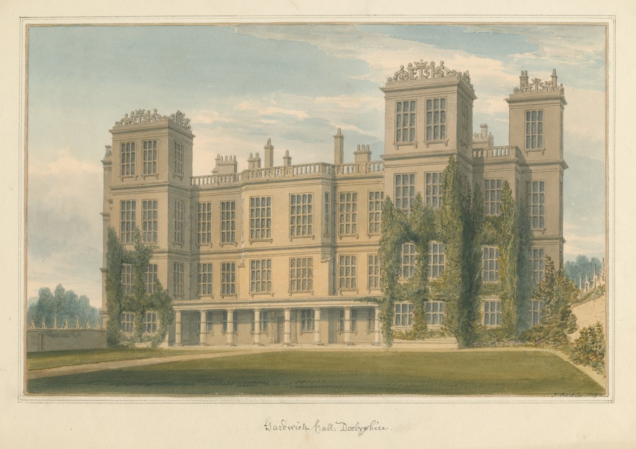Derbyshire - Hardwick Hall von John Buckler: Kunstdruck