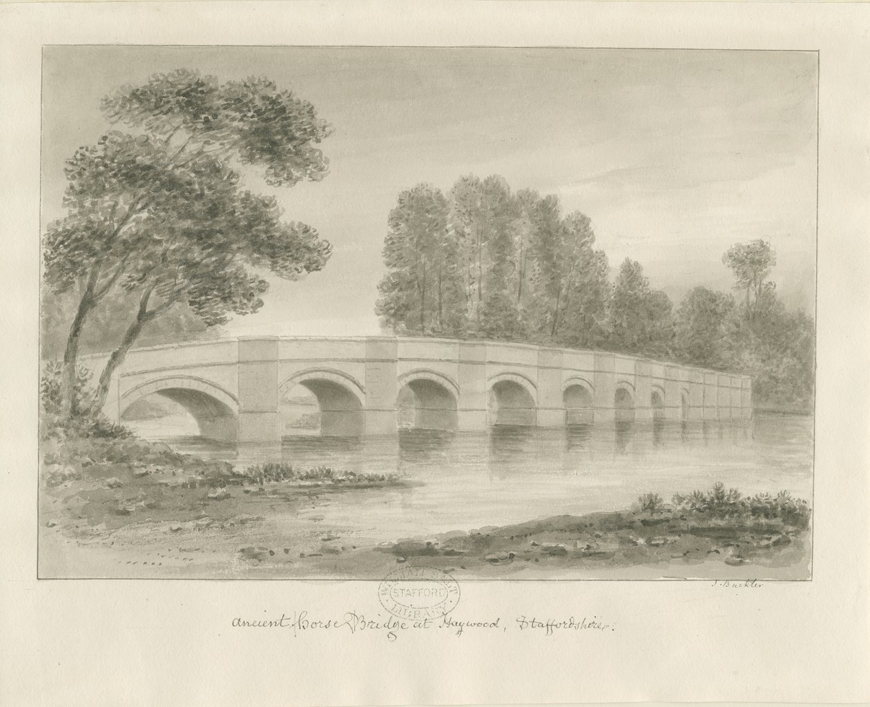 Shugborough Brücke: Sepia-Zeichnung, undatiert [?1840er Jahre]