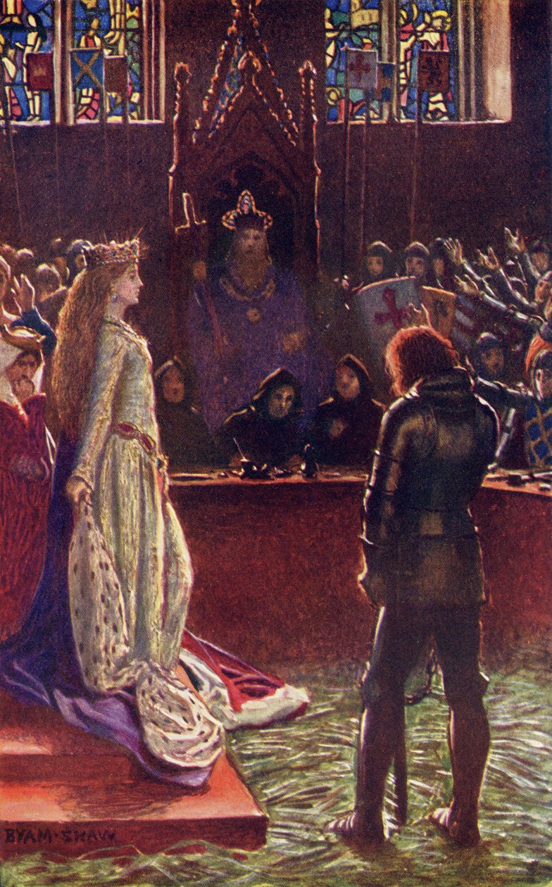 Sir Lanvals Dame appelliert an die Richter, Illustration aus 'Romance ...