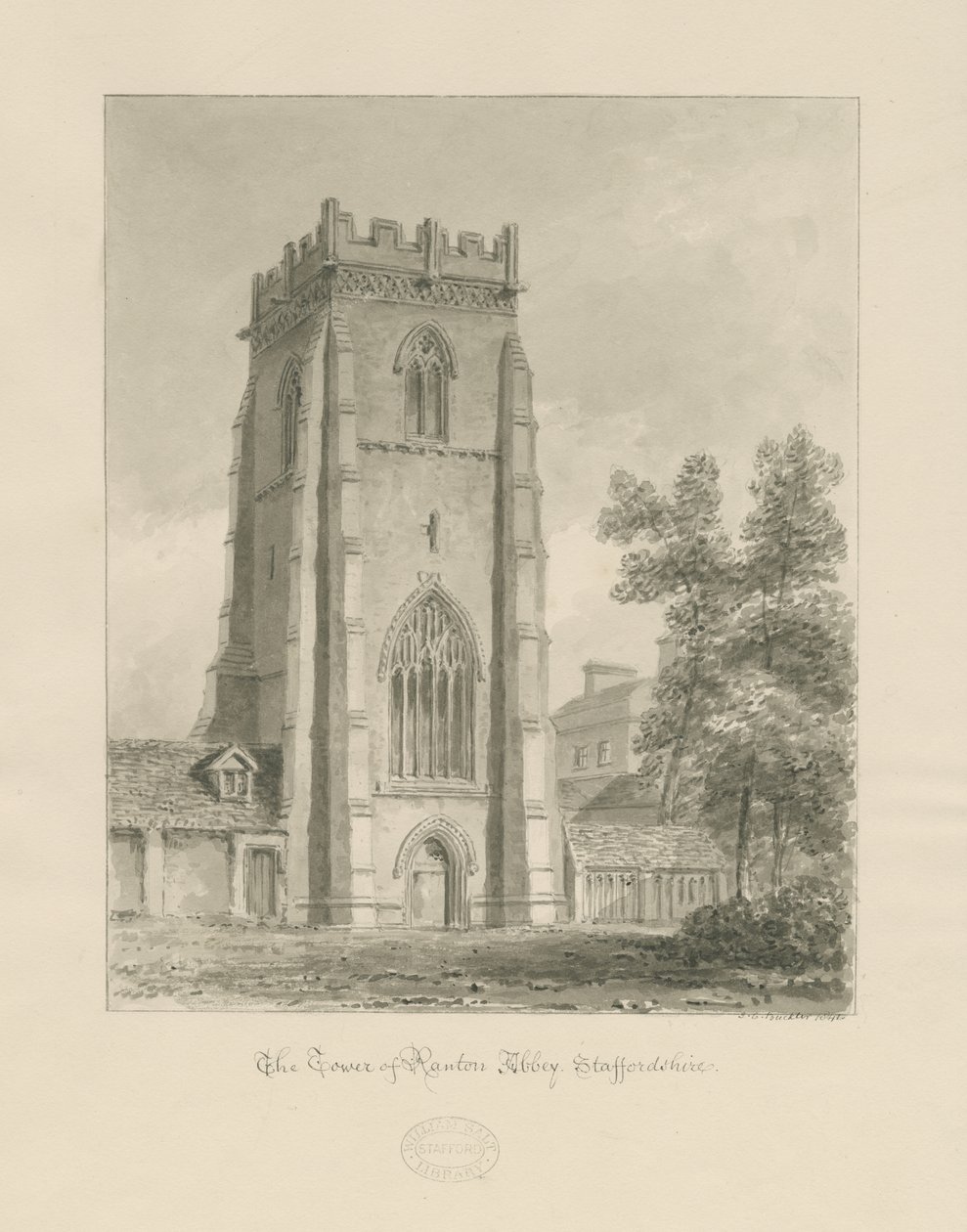 Ranton Abbey [Priory] - Der Turm von John Chessell Buckler