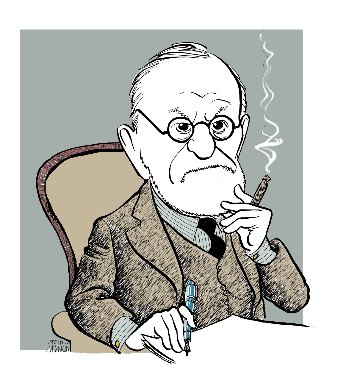 Sigmund Freud - Karikatur von John Minnion: Kunstdruck