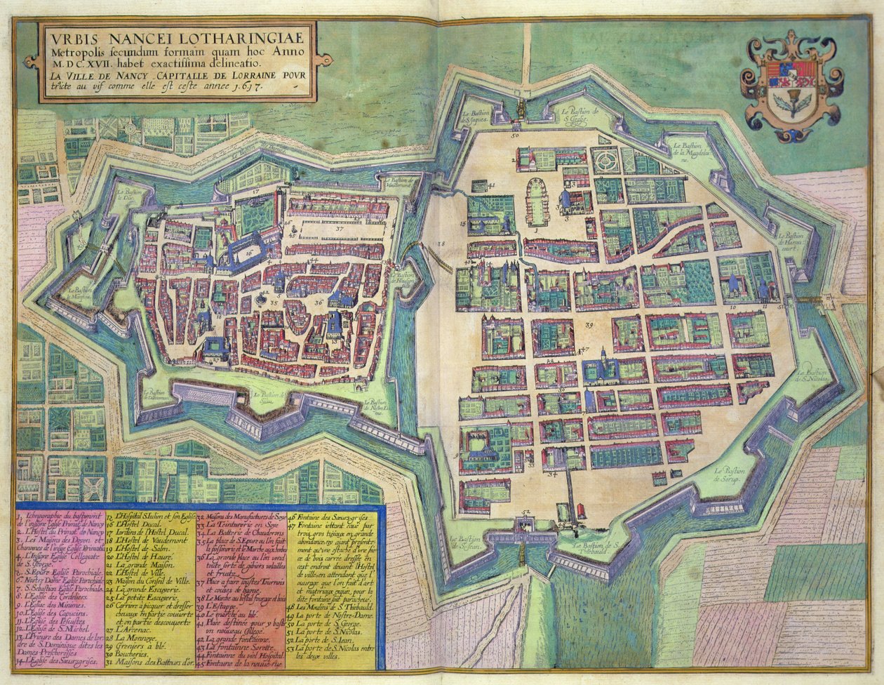 Karte von Nancy, aus 'Civitates Orbis Terrarum' von Georg Braun (1541 ...