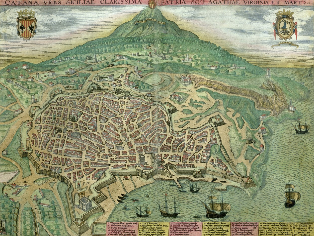 Karte von Catania, aus 'Civitates Orbis Terrarum' von Georg Braun und ...