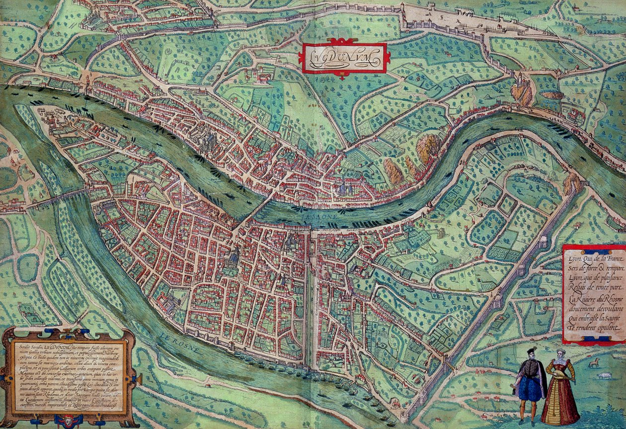 Karte von Lyon, aus 'Civitates Orbis Terrarum' von Georg Braun und ...