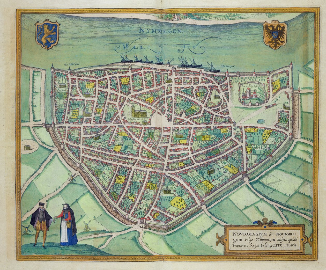 Karte von Nijmegen, aus 'Civitates Orbis Terrarum' von Georg Braun ...