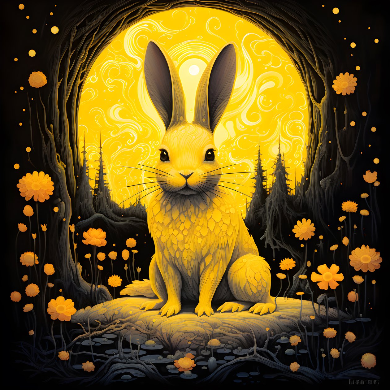 Ein gelber Hase von Kurt Heppke: hochwertiger Kunstdruck