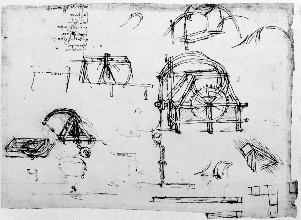 Skizze eines Perpetuum Mobile, entworfen von Leonardo da Vinci, ca. 1472-1519