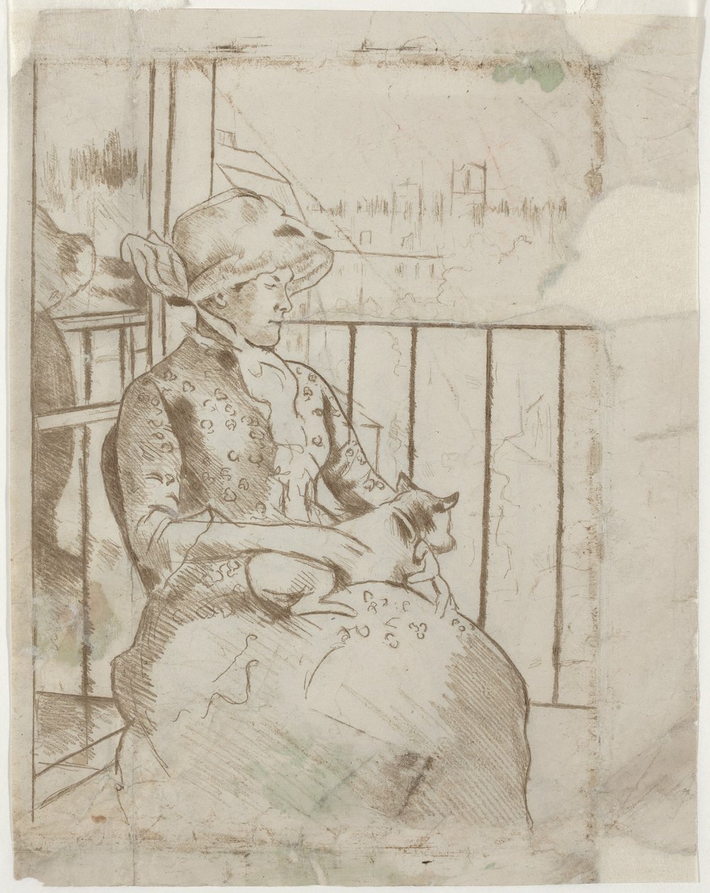 Susan auf einem Balkon mit einem Hund [verso]
