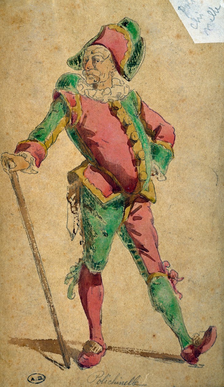 Pulcinella, Commedia dell'arte Charakter, Zeichnung