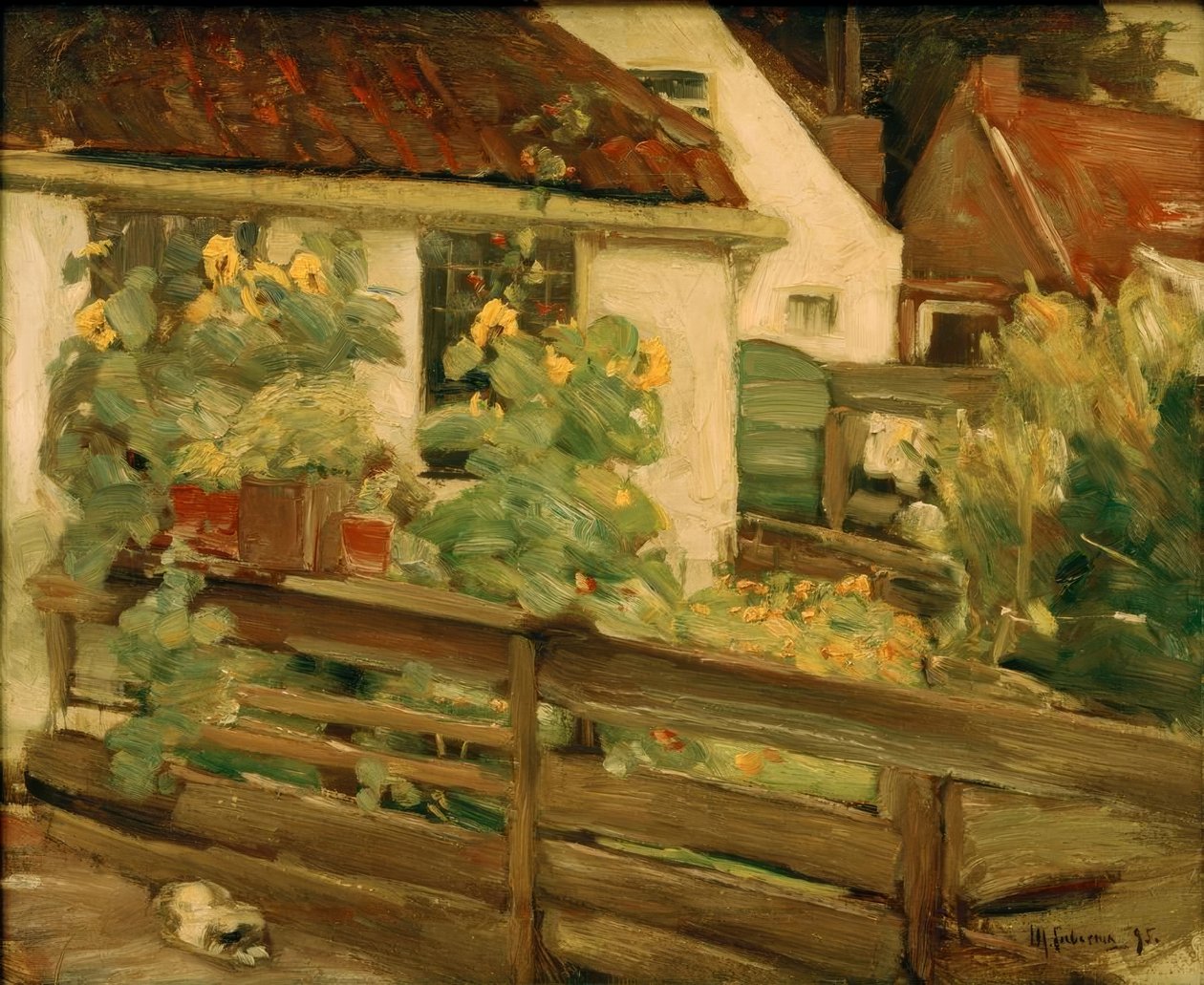 Garten mit Sonnenblumen von Max Liebermann: Kunstdruck