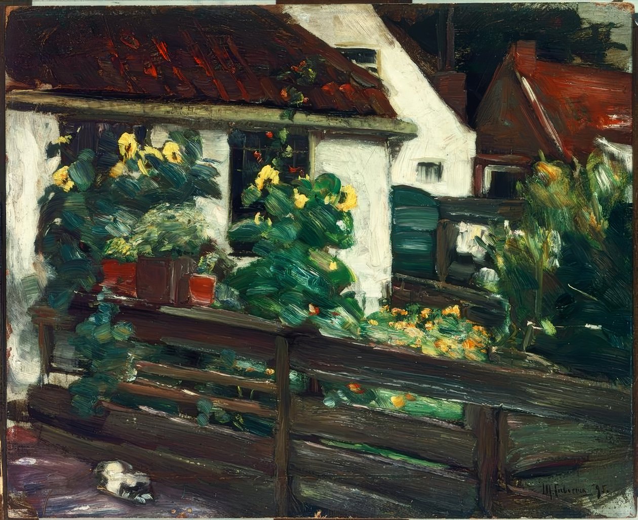 Garten mit Sonnenblumen von Max Liebermann: Kunstdruck