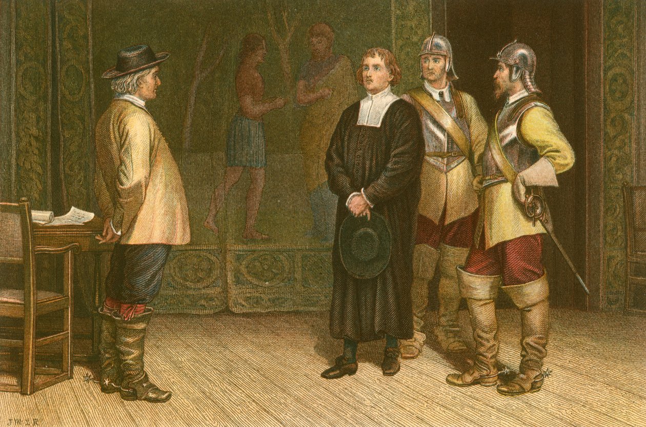 James Durham vor Oliver Cromwell gebracht (farbige Gravur)