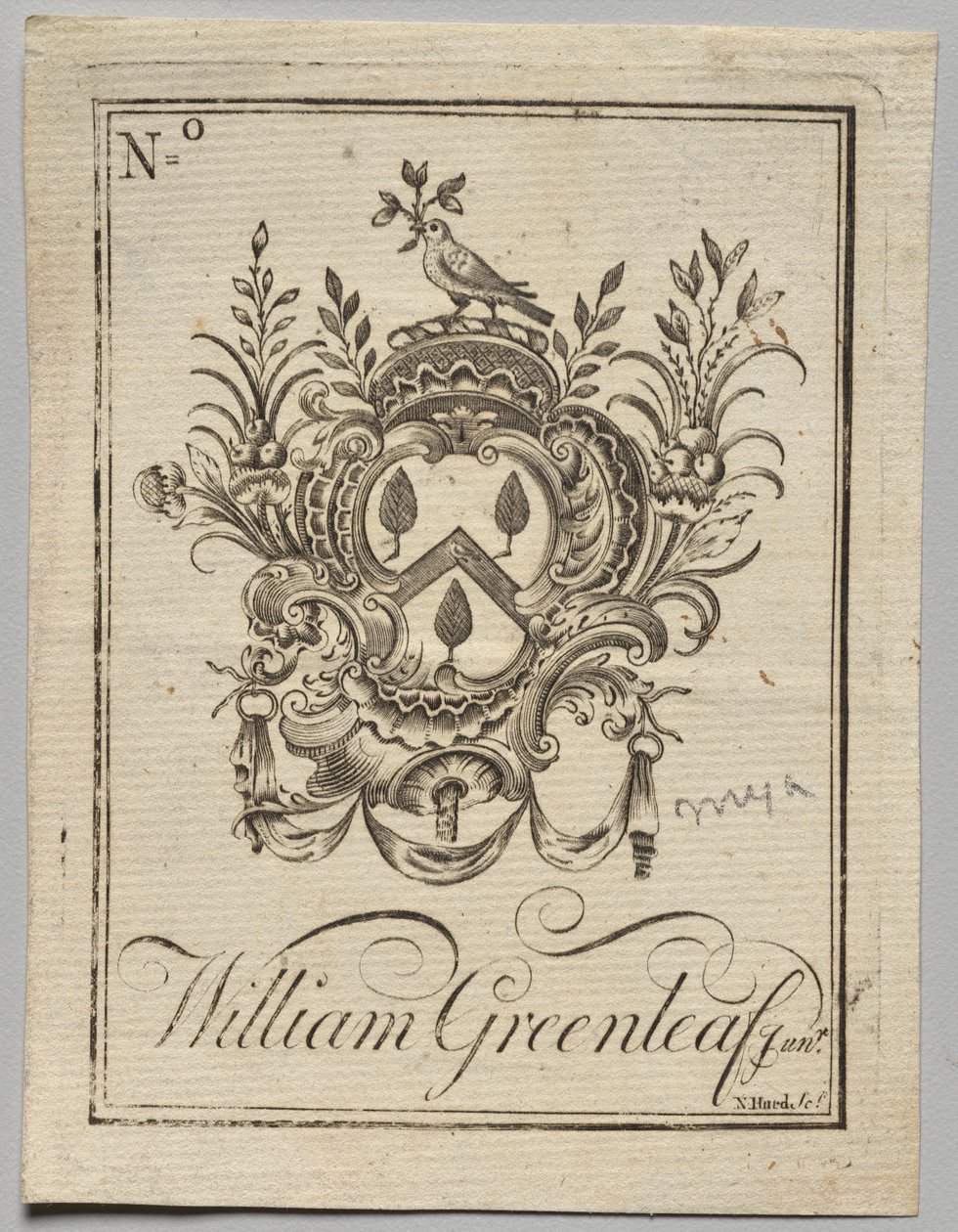 Exlibris: Wappen mit der Inschrift William Greenleaf Jun.r