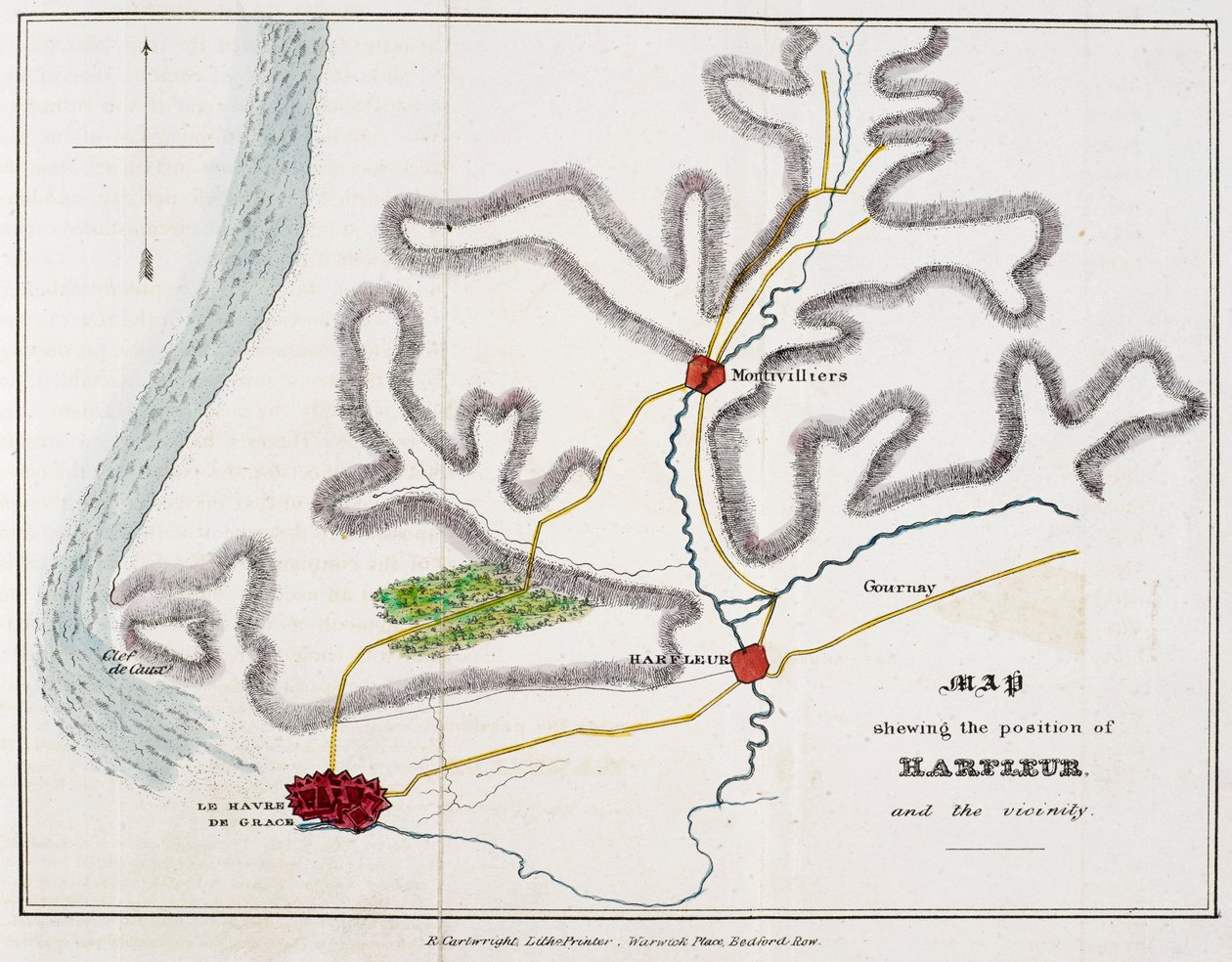 Karte, die die Position von Harfleur und die Umgebung zeigt ...