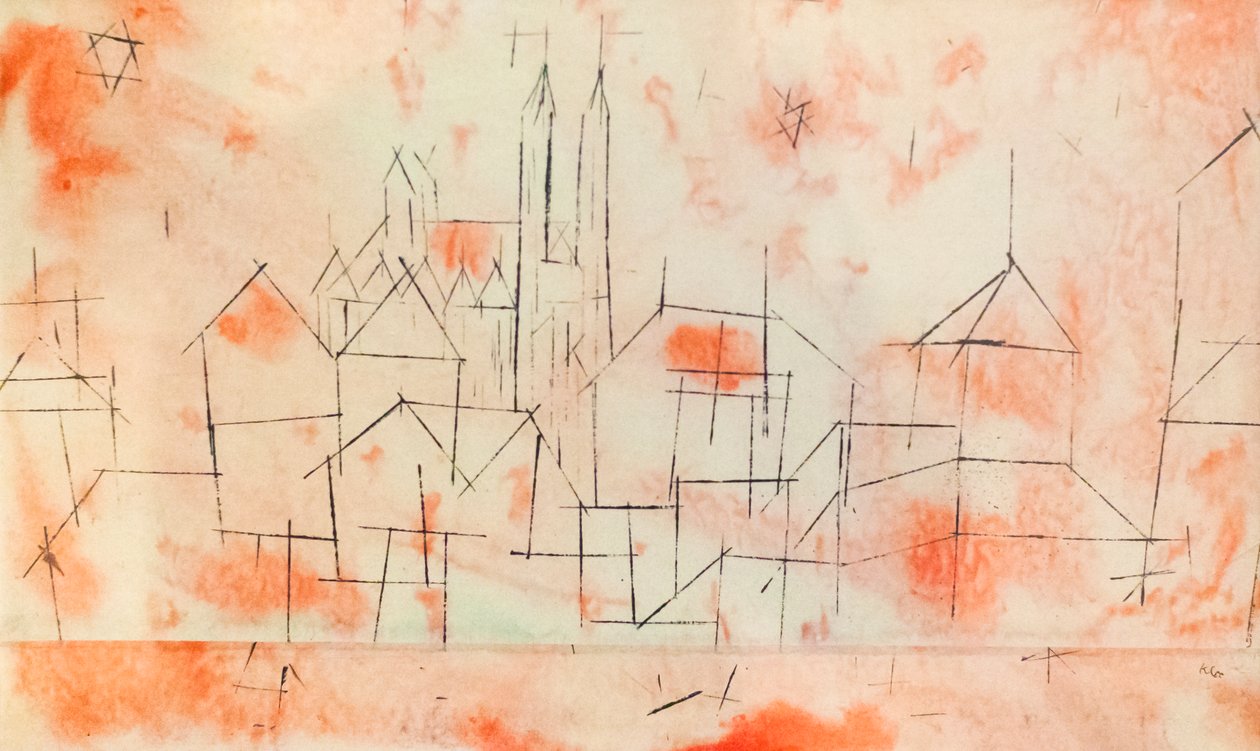 Stadt mit gotischer Kathedrale von Paul Klee: Kunstdruck