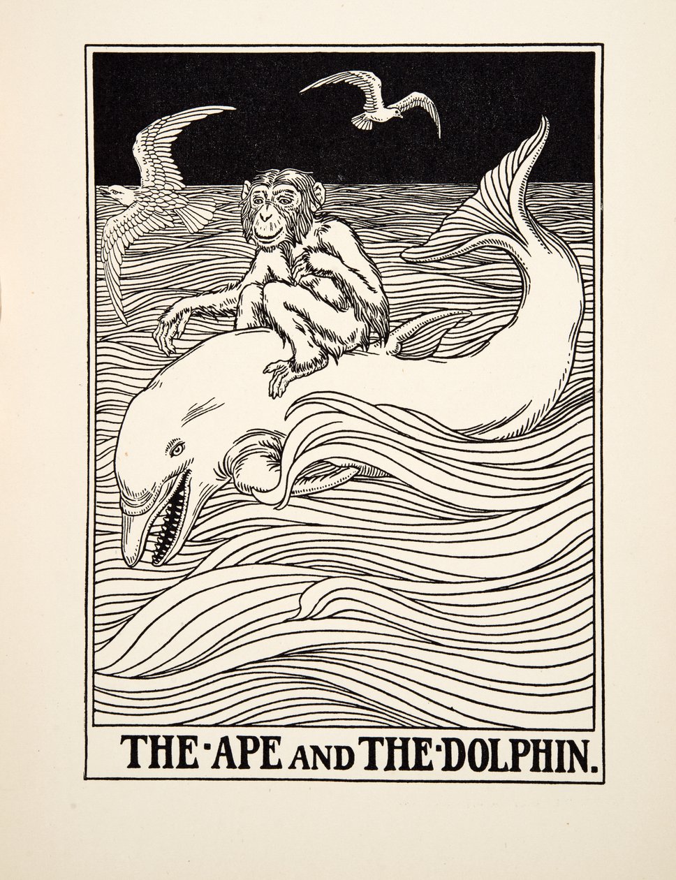 Der Affe und der Delfin, aus Hundert Fabeln von Aesop, veröffentlicht 1903