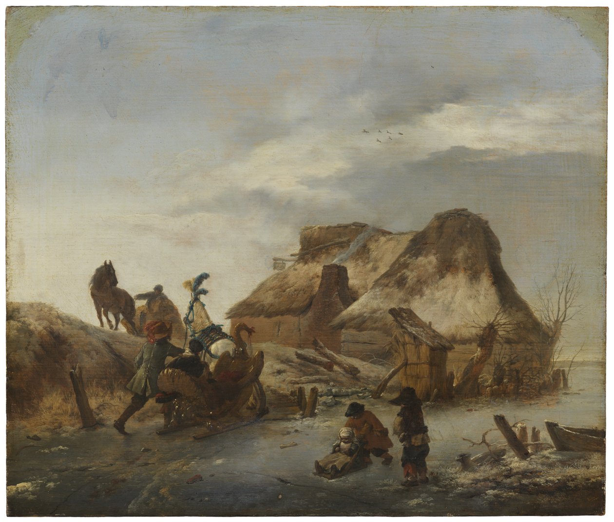 Ein Adliger im Schlitten auf dem Eis, ca. 1646