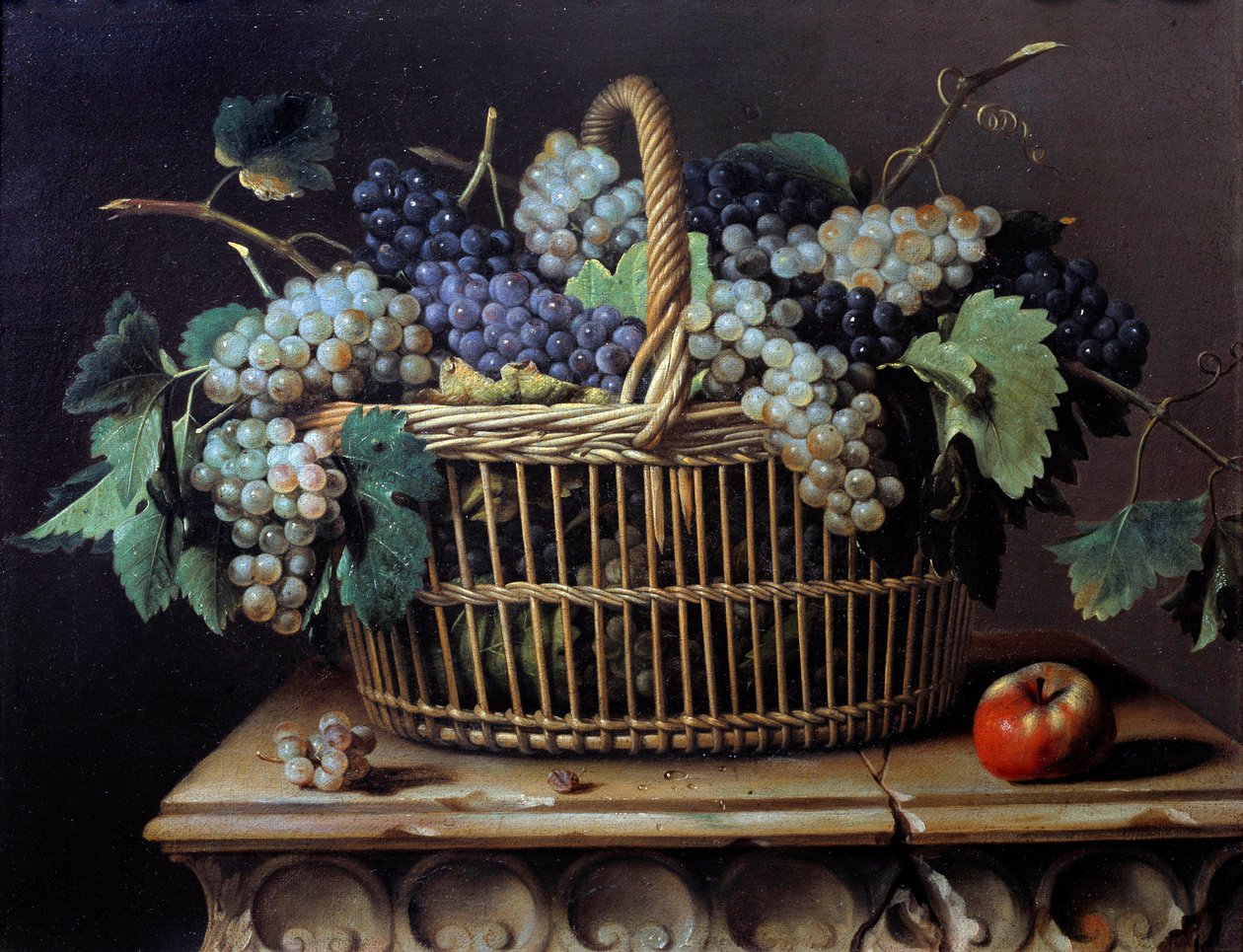 Stillleben mit einem Korb voller Trauben von Pierre Dupuis