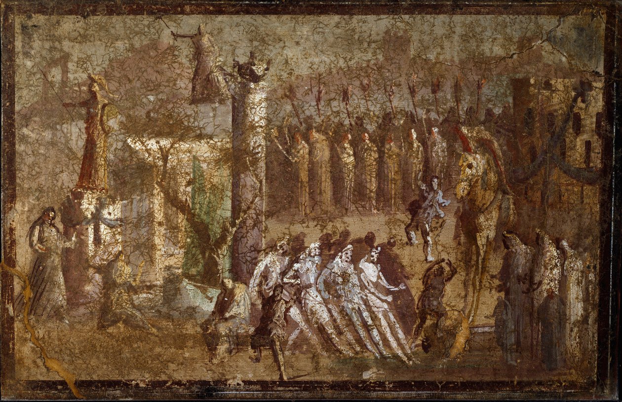 Römische Kunst: „Tabula Iliaca“ Einzug des Trojanischen Pferdes. Die ...