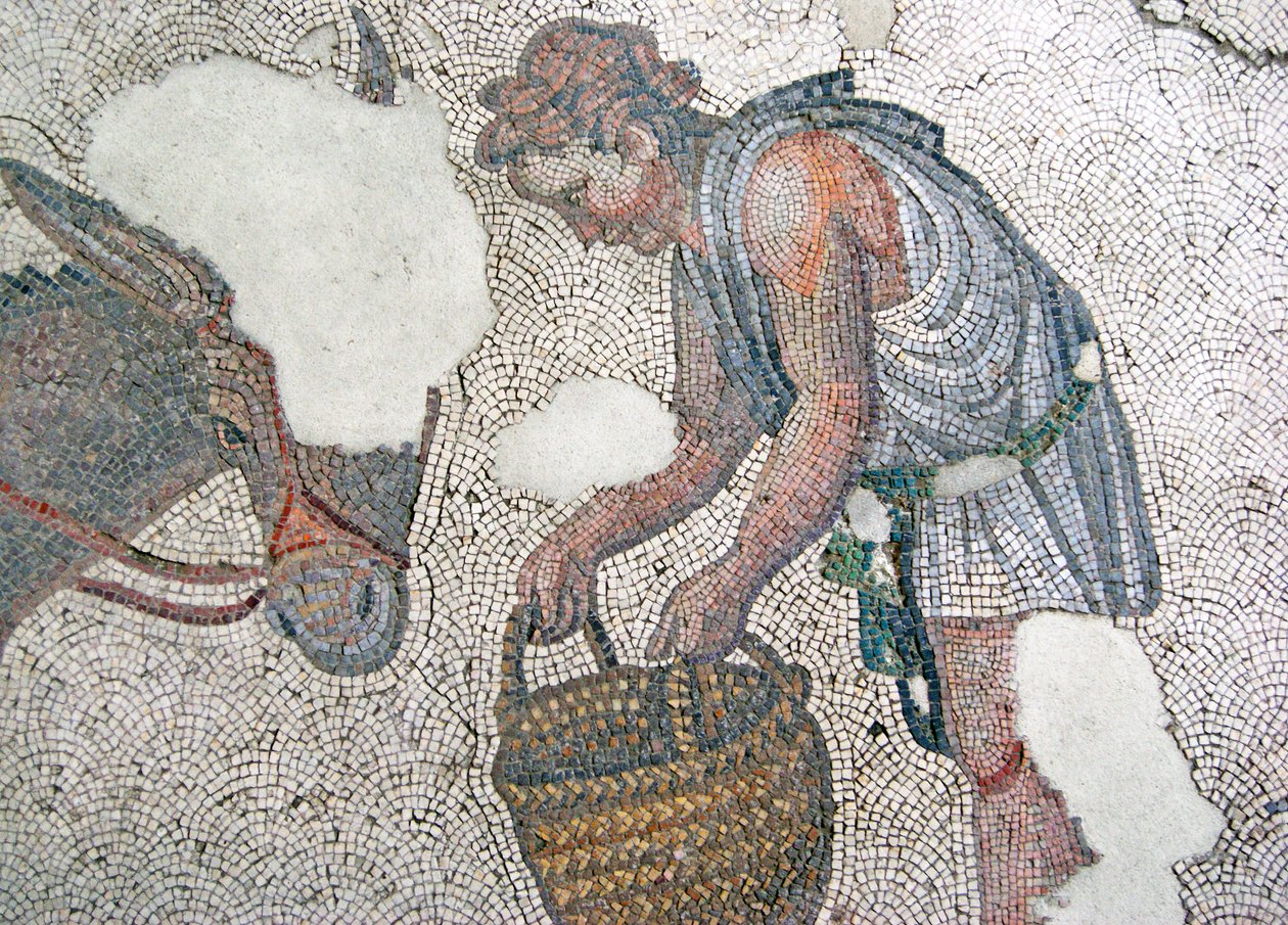 Mosaik, das einen Mann zeigt, der sein Maultier füttert, Arasta-Basar ...