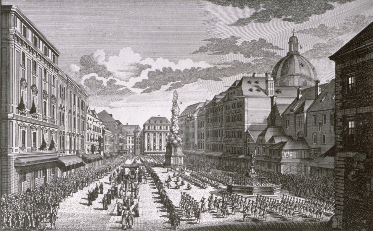 Ansicht einer Prozession im Graben, gestochen von Georg-Daniel Heumann (1691-1759)