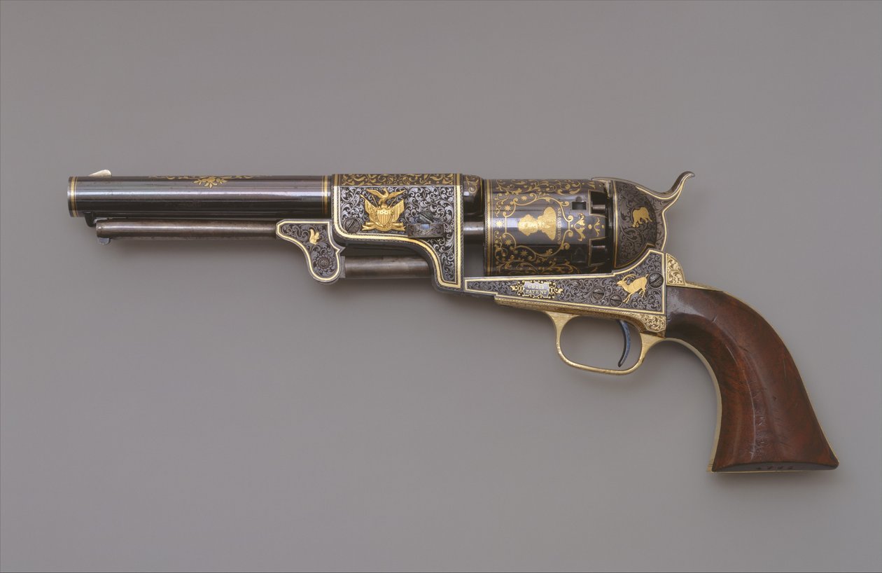 Colt Third Model Dragoon Perkussionsrevolver, ca. 1853 (Stahl, Messing, Gold und Walnussholz)