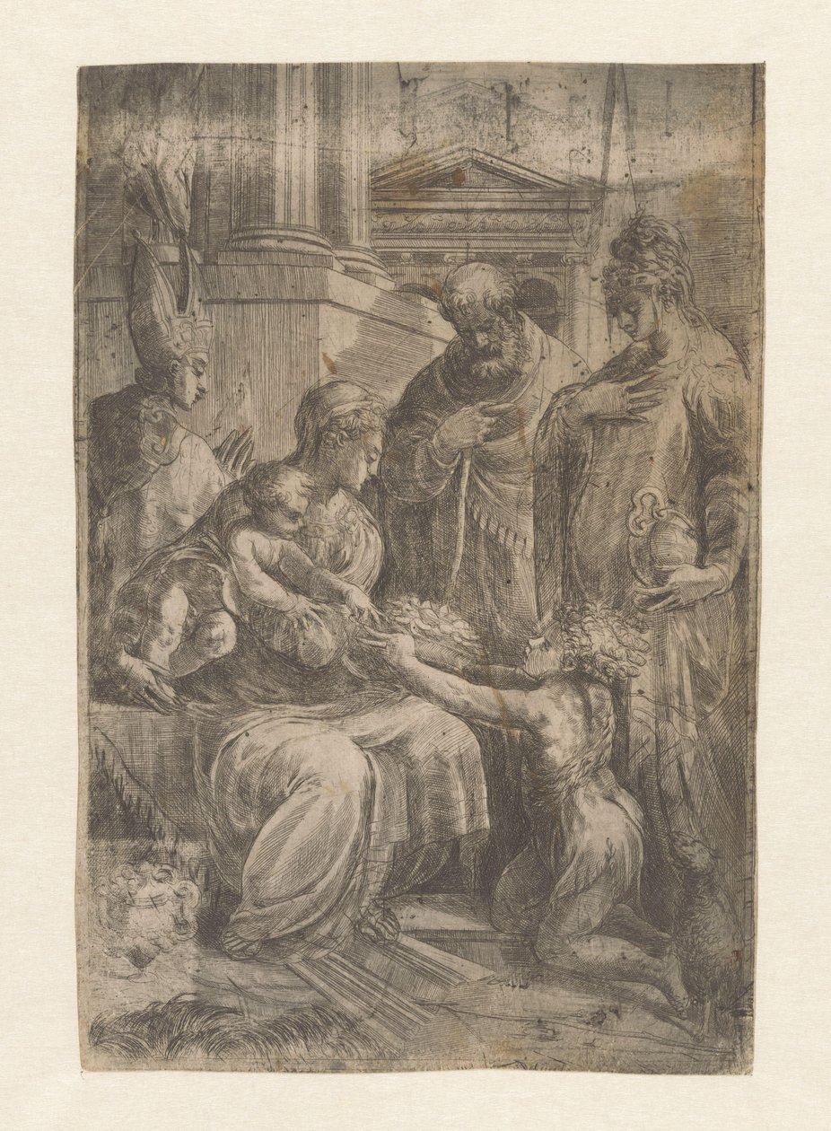 Maria mit Kind, der junge Johannes der Täufer und Heilige