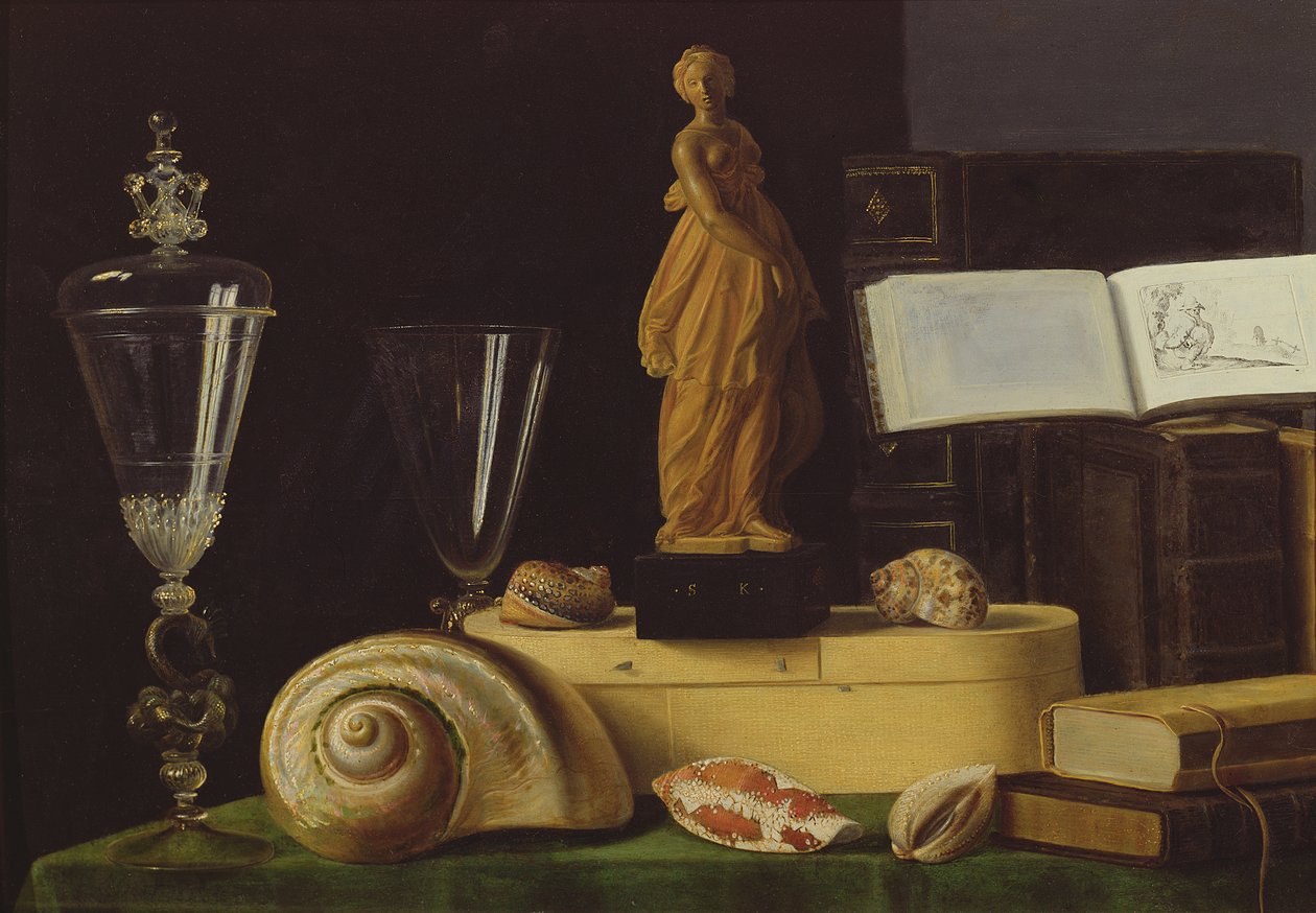 Stillleben mit einer Statuette und Muscheln, ca. 1630
