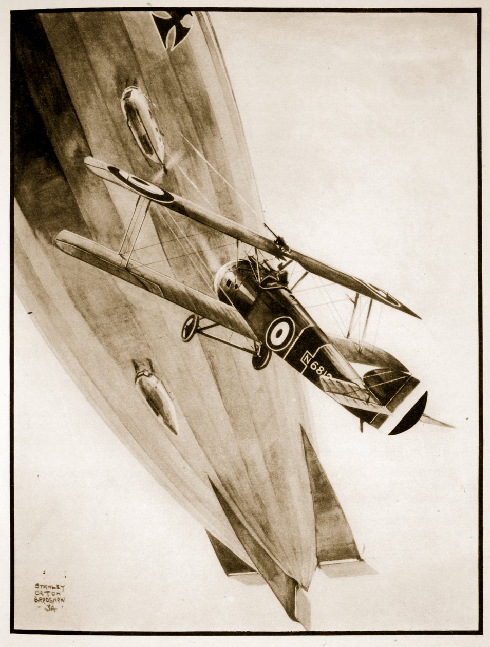 L.T. Culley holt seinen Zeppelin, Illustration aus 'Fliegererinnerungen ...