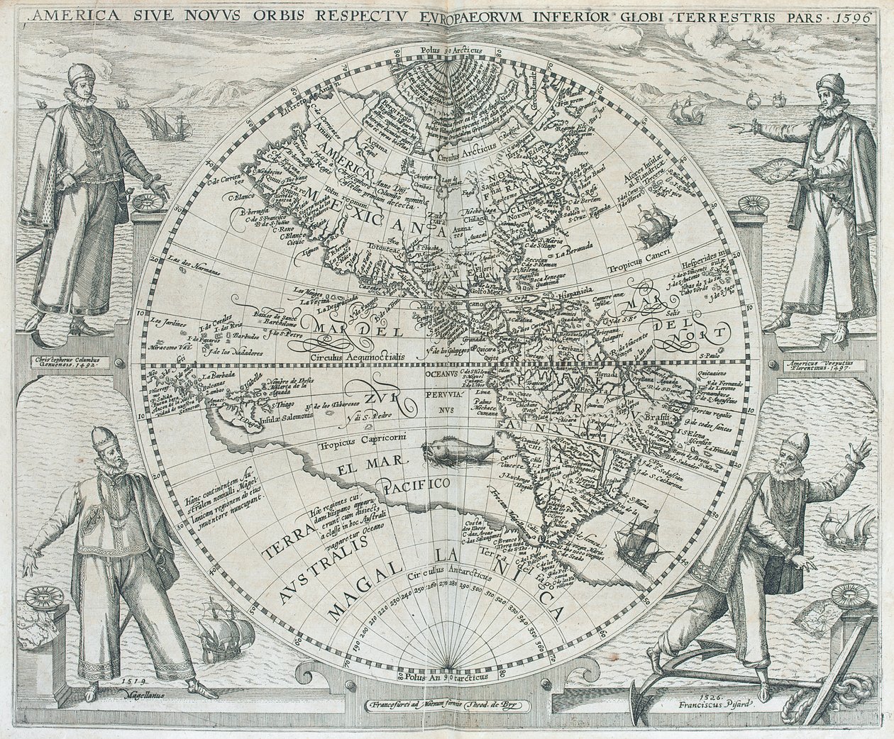 Eine Karte der Amerikas, 1590-1601 von Theodor de Bry
