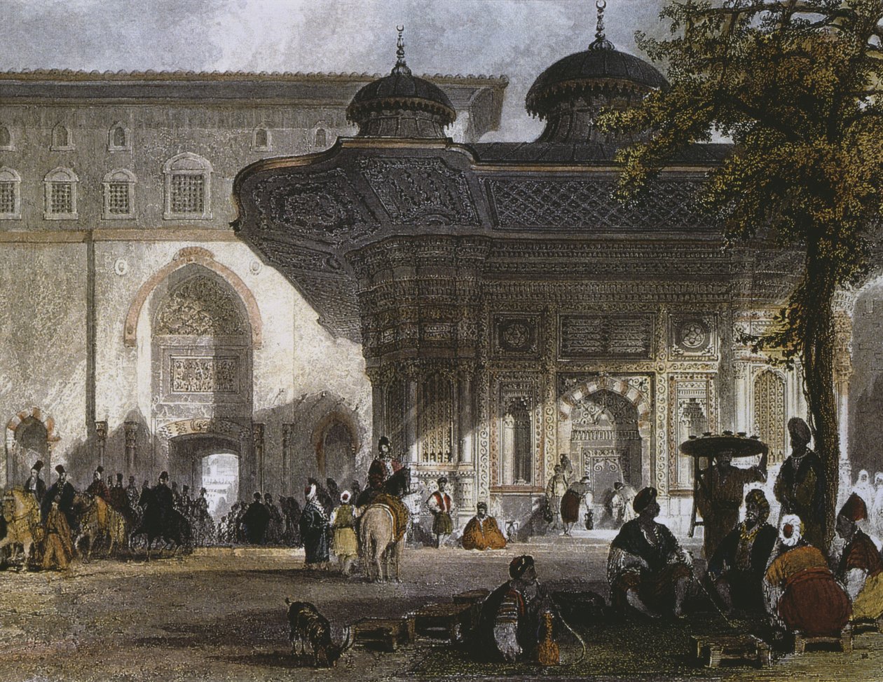Imperiales Tor des Topkapi-Palastes und Brunnen von Sultan Ahmed III ...