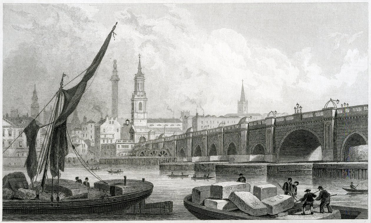 Alte London Bridge, von Southwark, 1829