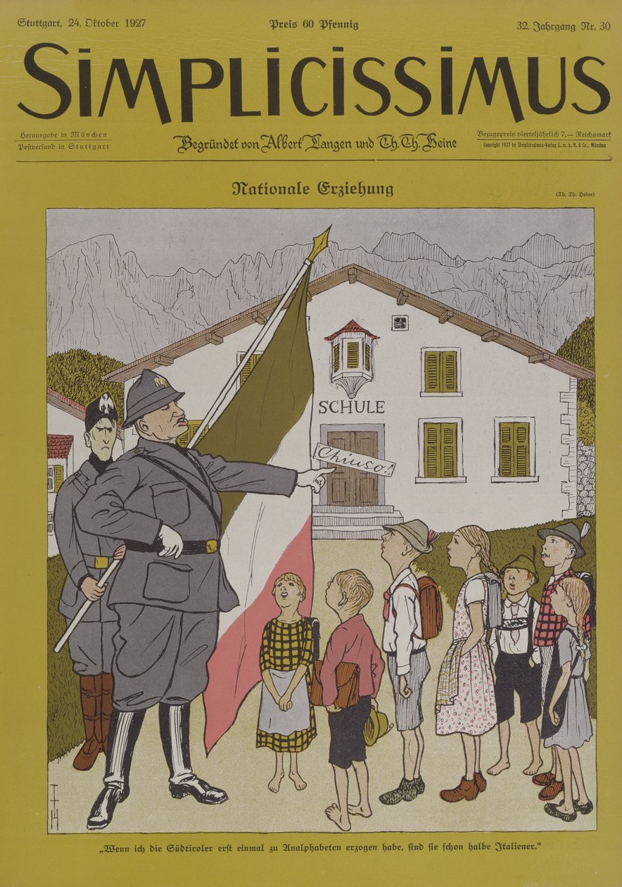 Mussolini (1883-1945) und das italienische Tirol, Karikatur aus der ...