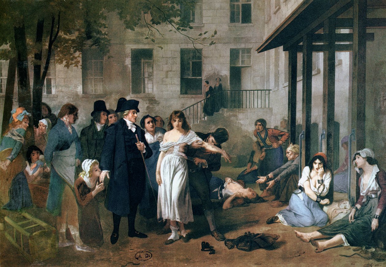 Philippe Pinel (1745-1826) befreit Geisteskranke von ihren Ketten im ...