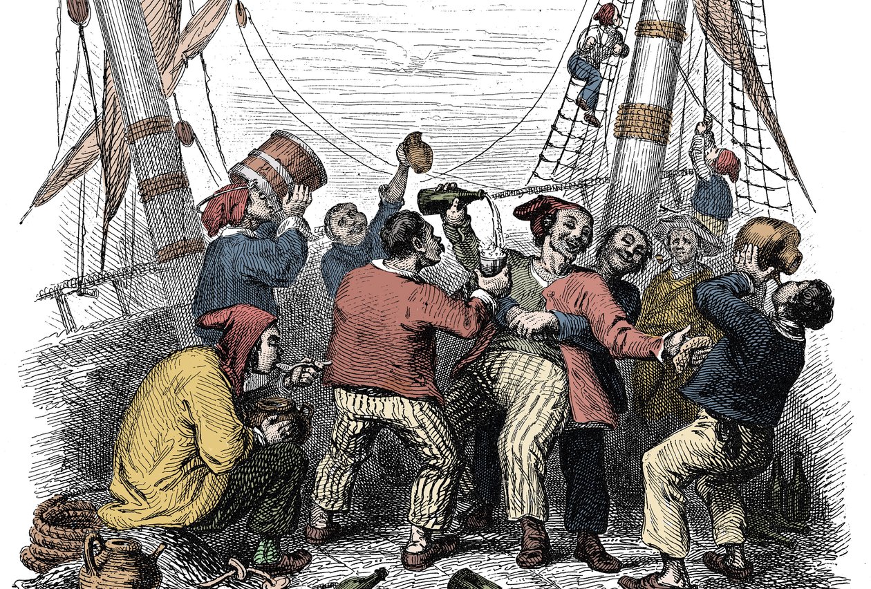 Piraten feiern die Eroberung einer reichen Beute nach dem Angriff auf ...