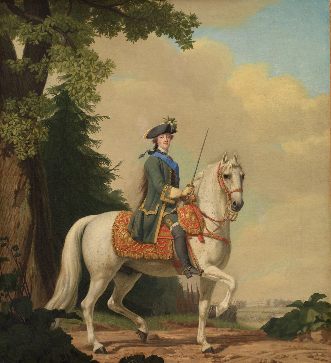 Katharina II. von Russland in der Uniform der Leibgarde auf dem Pferd ...