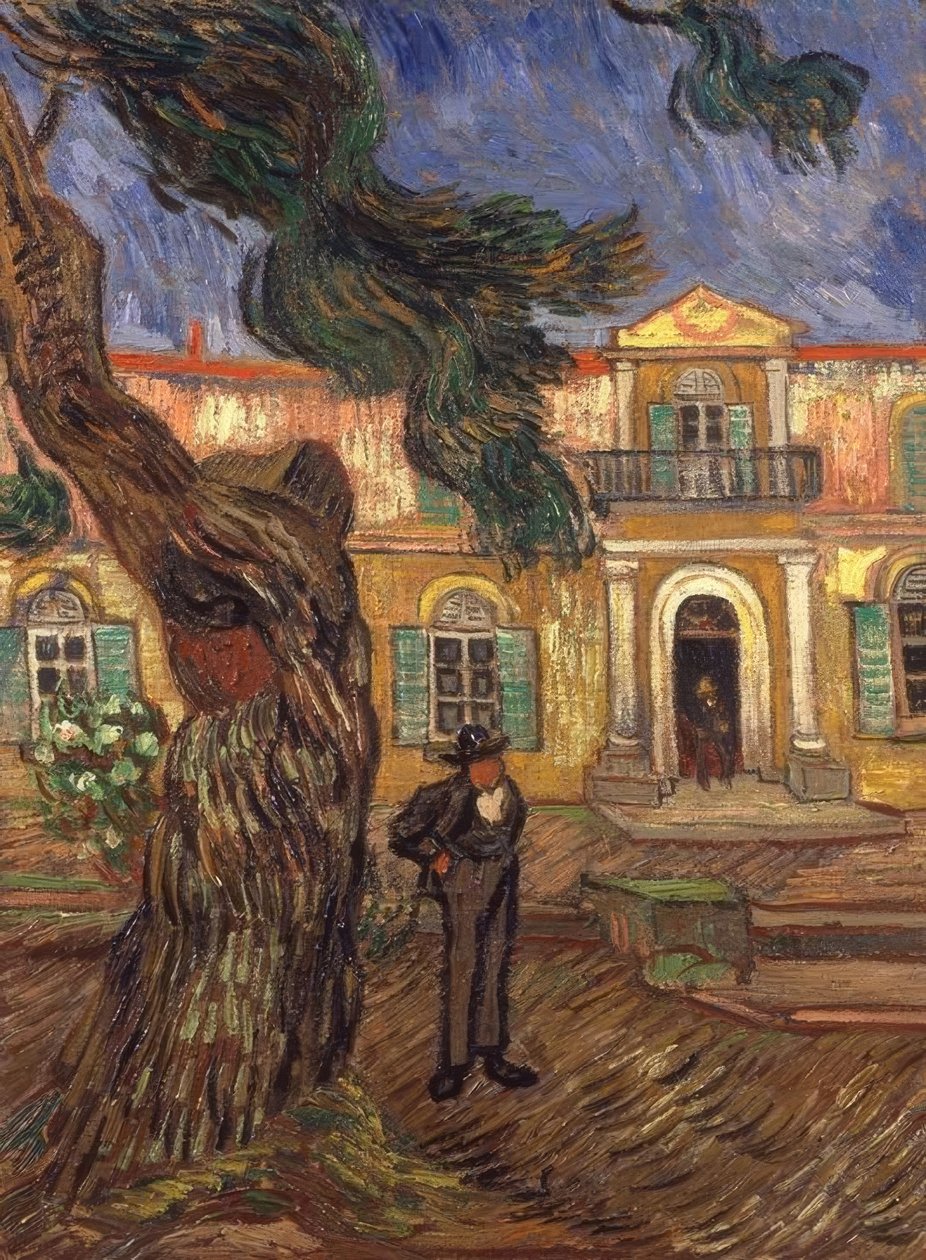 Pinie und Figur vor dem Hospital Saint-Paul