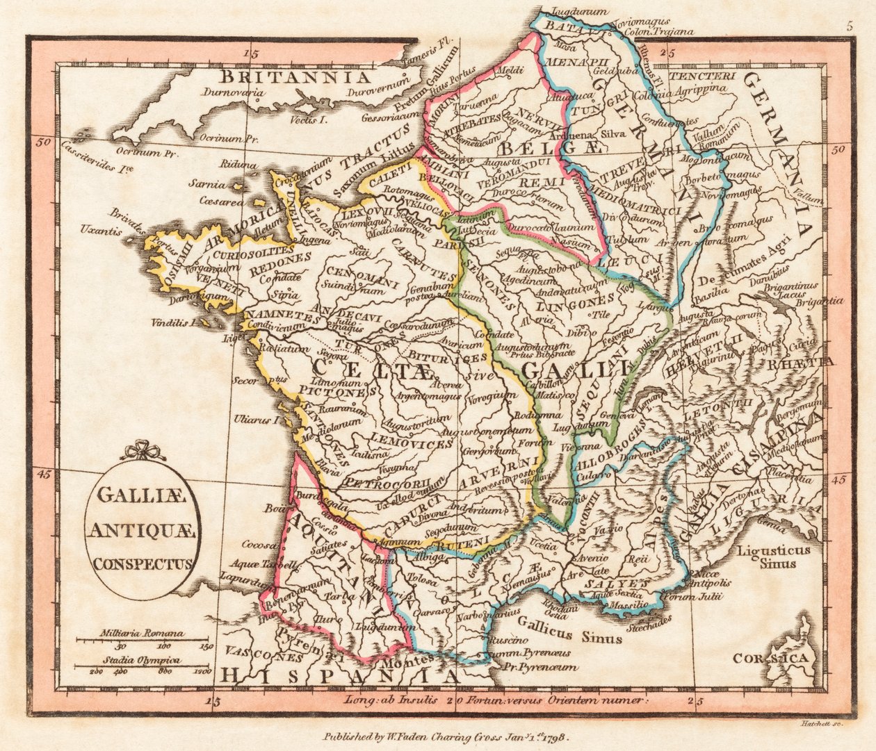 Karte des antiken Gallien von William Faden: Kunstdruck