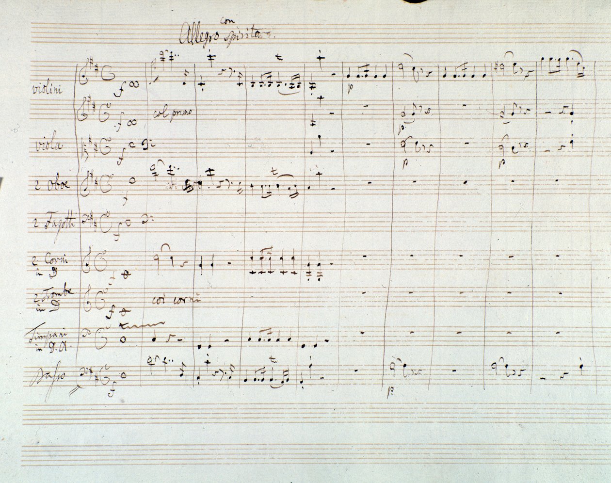 Seite der Partitur der Symphonie Nr. 8 in D-Dur, von Mozart (1768)