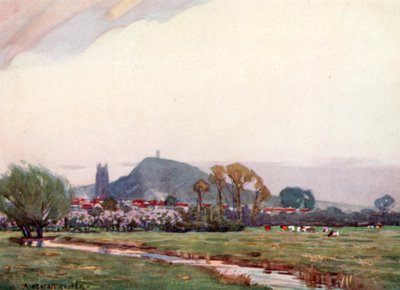 Die Insel Avalon und Glastonbury Tor (Farblitho)