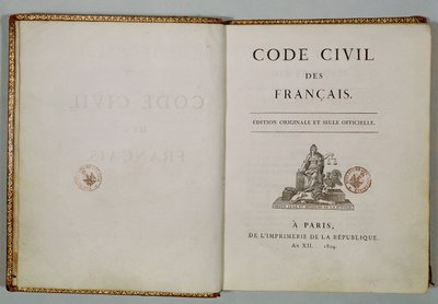 Code Civil, geöffnet auf der Titelseite, 1804