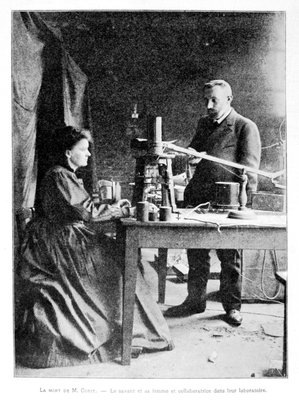 Pierre (1859-1906) und Marie (1867-1934) Curie in ihrem Labor