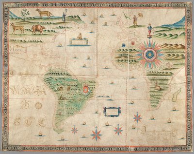 Karte von Westeuropa, Afrika und Amerika, mit Zeichnungen von Bergen ...