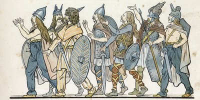 Gallische Krieger mit ihren Helmen, Schwertern und Schilden. in 'France ...