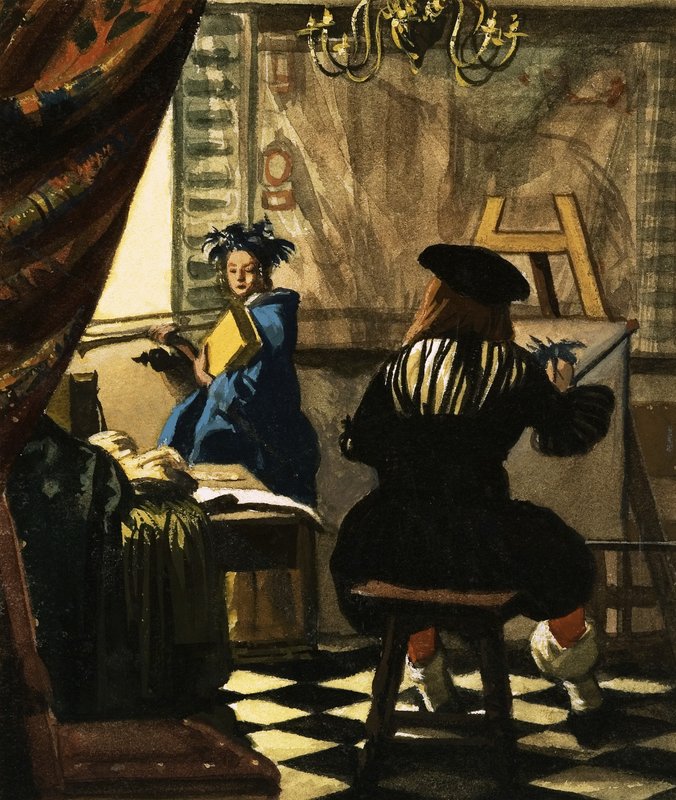 Der Künstler in seinem Atelier von Jan Vermeer