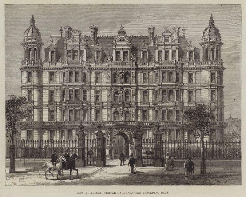 Neue Gebäude, Temple Gardens von Frank Watkins: Kunstdruck