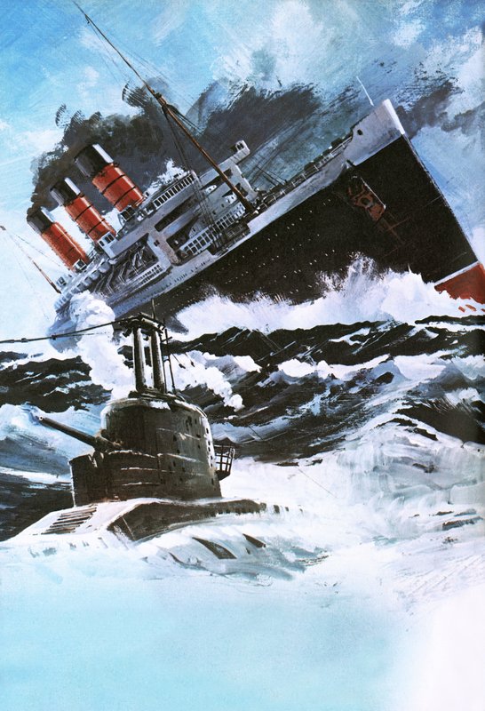 Liner und U-Boot von Graham Coton: hochwertiger Kunstdruck